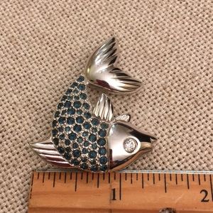 Vintage | Jewelry | Vintage Napier Blue Rhinestone Fish Pin Silvertone ...